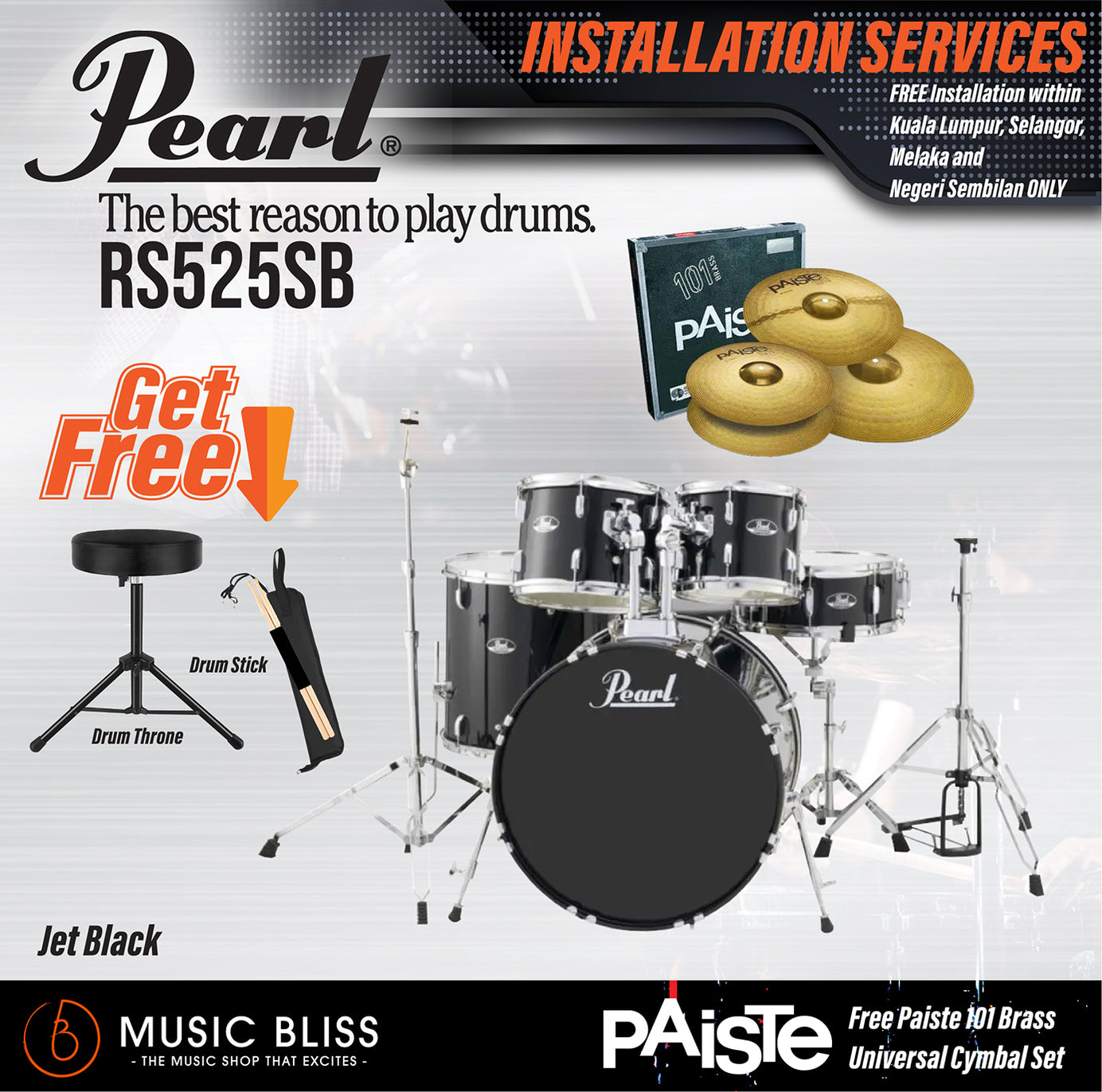 Pearl Roadshow 5-piece Drum Set with Drumstick and Throne - 22" Kick ...