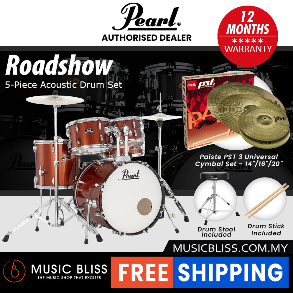 Pearl Roadshow 5-piece Drum Set with Drumstick and Throne - 22 Inch ...
