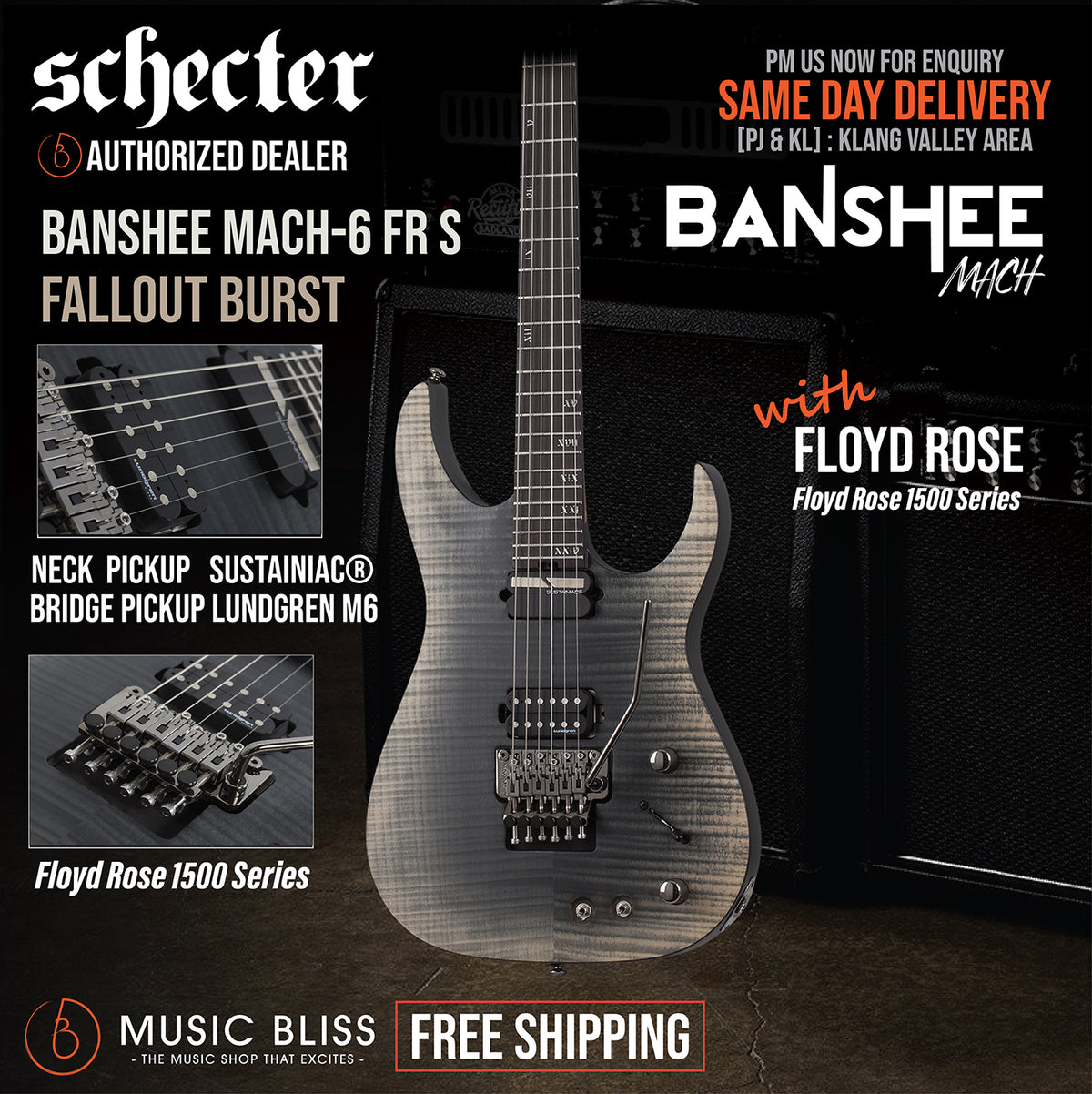 Schecter Banshee Mach-6 FR-S Electric Guitar - Fallout Burst | Music ...