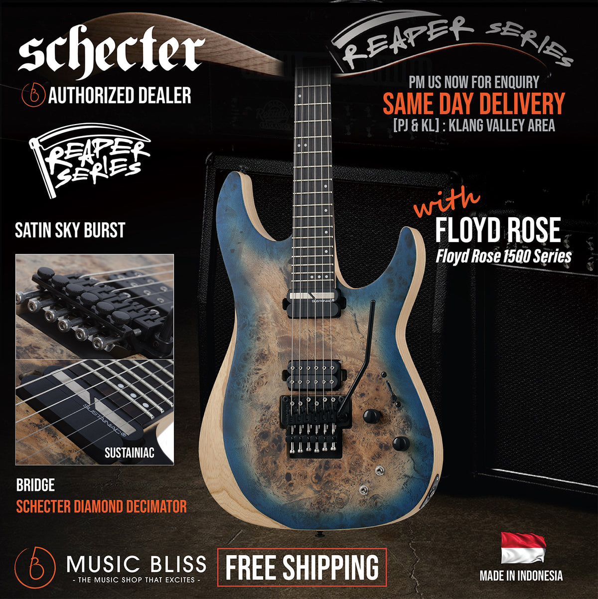 Schecter Reaper-6 FR-S - Satin Sky Burst (Reaper6 / Reaper 6) [MII ...