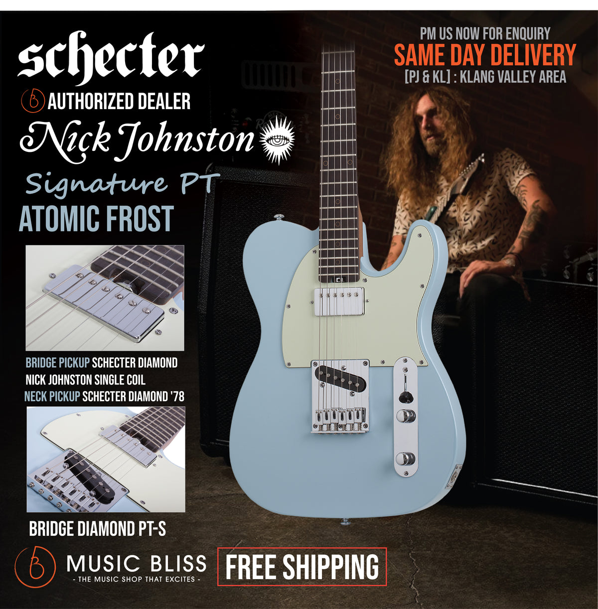 Schecter Nick Johnston Signature PT - Atomic Frost (1731) | Music Bliss ...