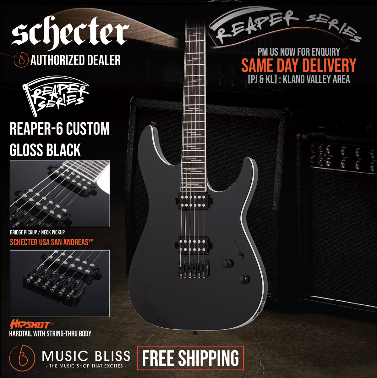Schecter Reaper-6 Custom Electric Guitar - Gloss Black (Reaper 6 ...