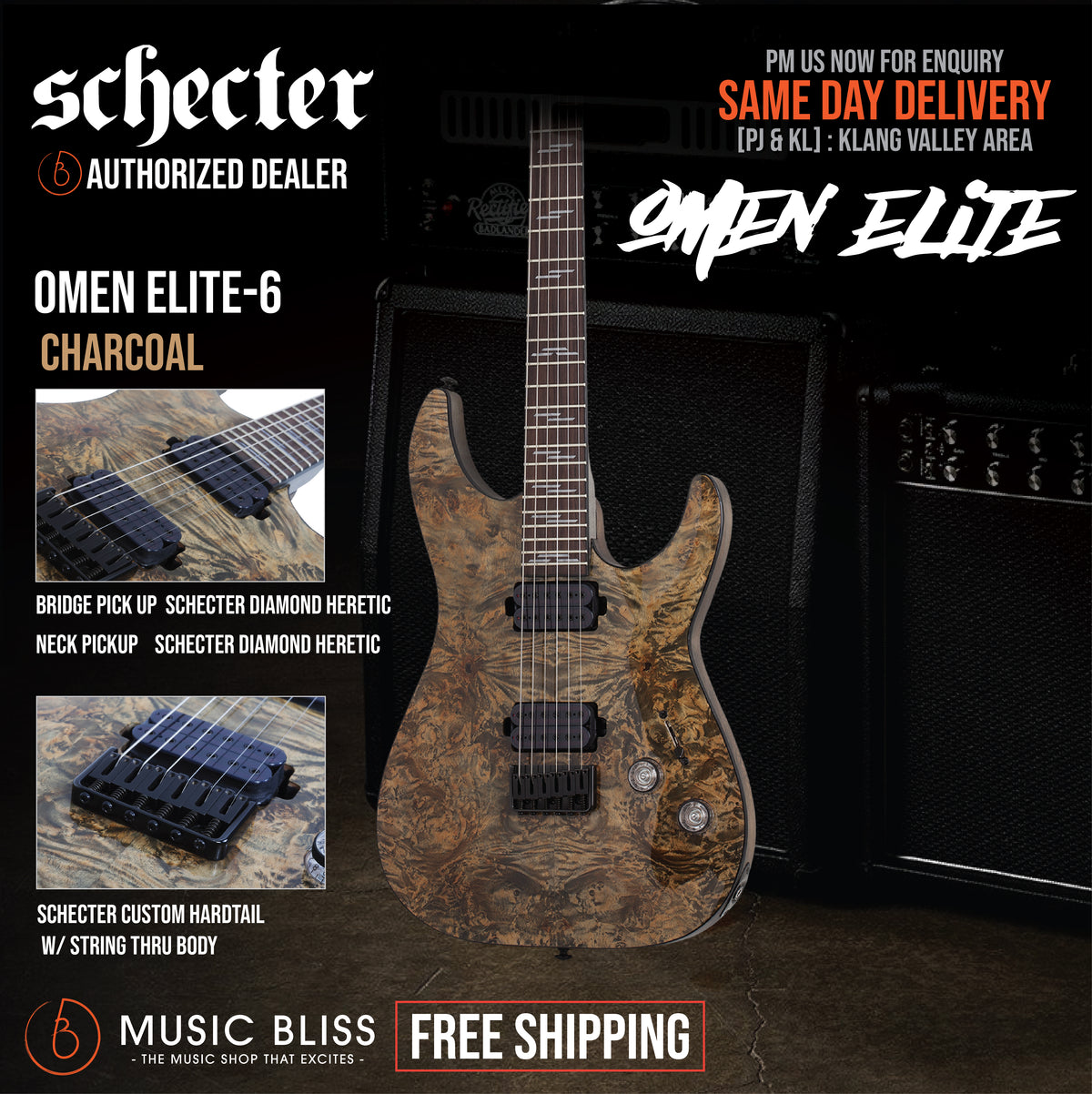 Schecter Omen Elite-6 Electric Guitar - Charcoal (Elite 6) | Music ...