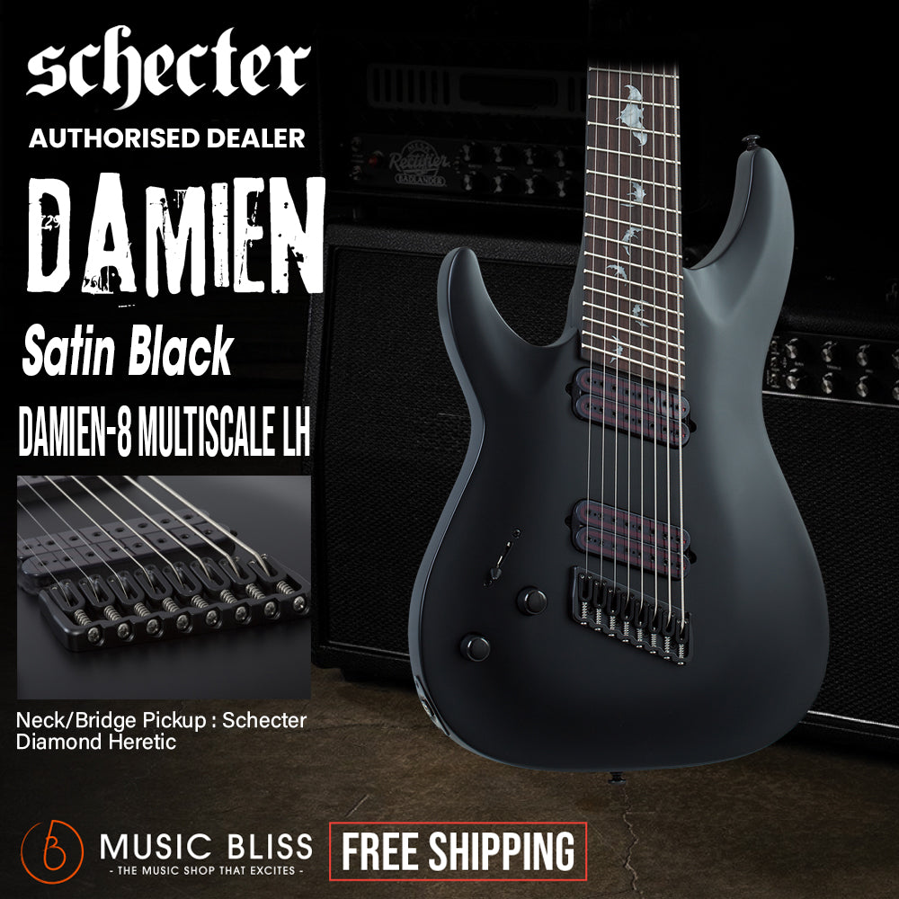 Schecter Damien-8 MS Left-Handed Electric Guitar - Satin Black | Music ...