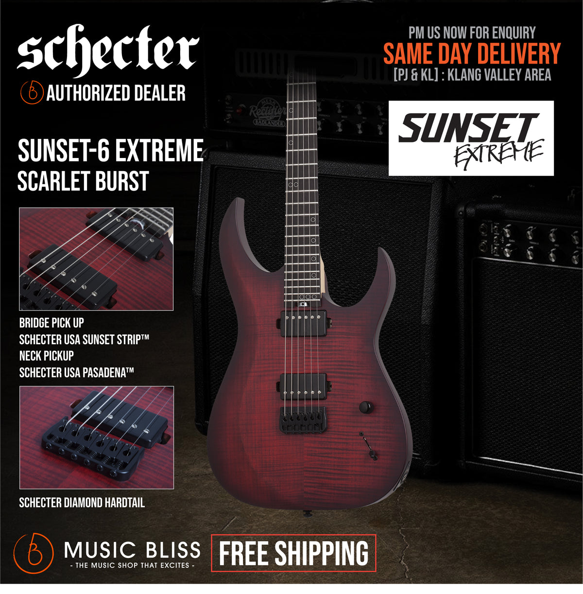 Schecter Sunset-6 Extreme Electric Guitar - Scarlet Burst | Music Bliss ...