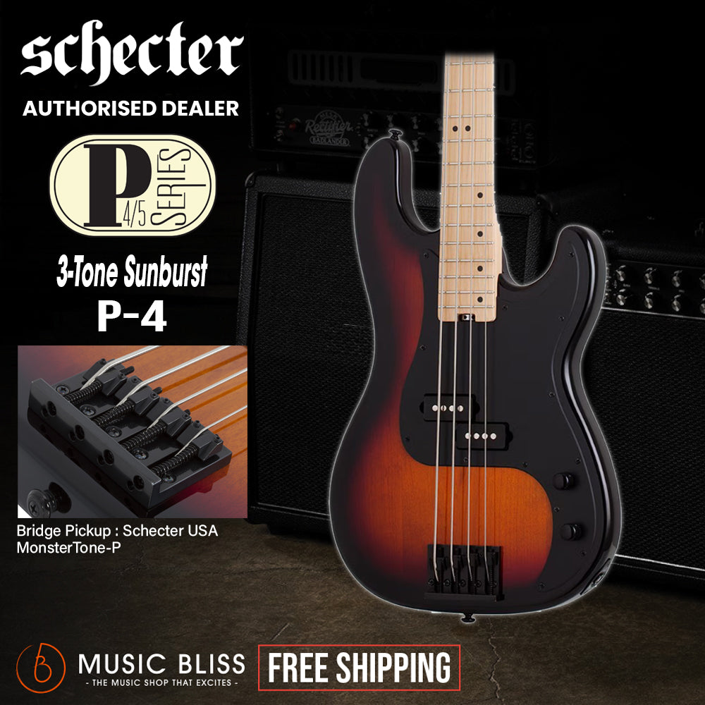 Schecter P-4 Electric Bass Guitar - 3-Tone Sunburst | Music Bliss Malaysia