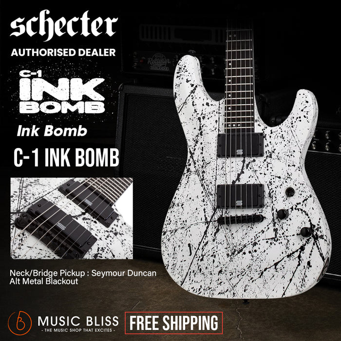 Schecter C-1 Ink Bomb Electric Guitar - White with Black Splatters ...