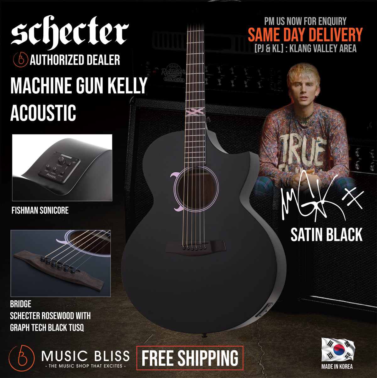 Schecter Machine Gun Kelly Acoustic-Electric Guitar - Satin Black ...