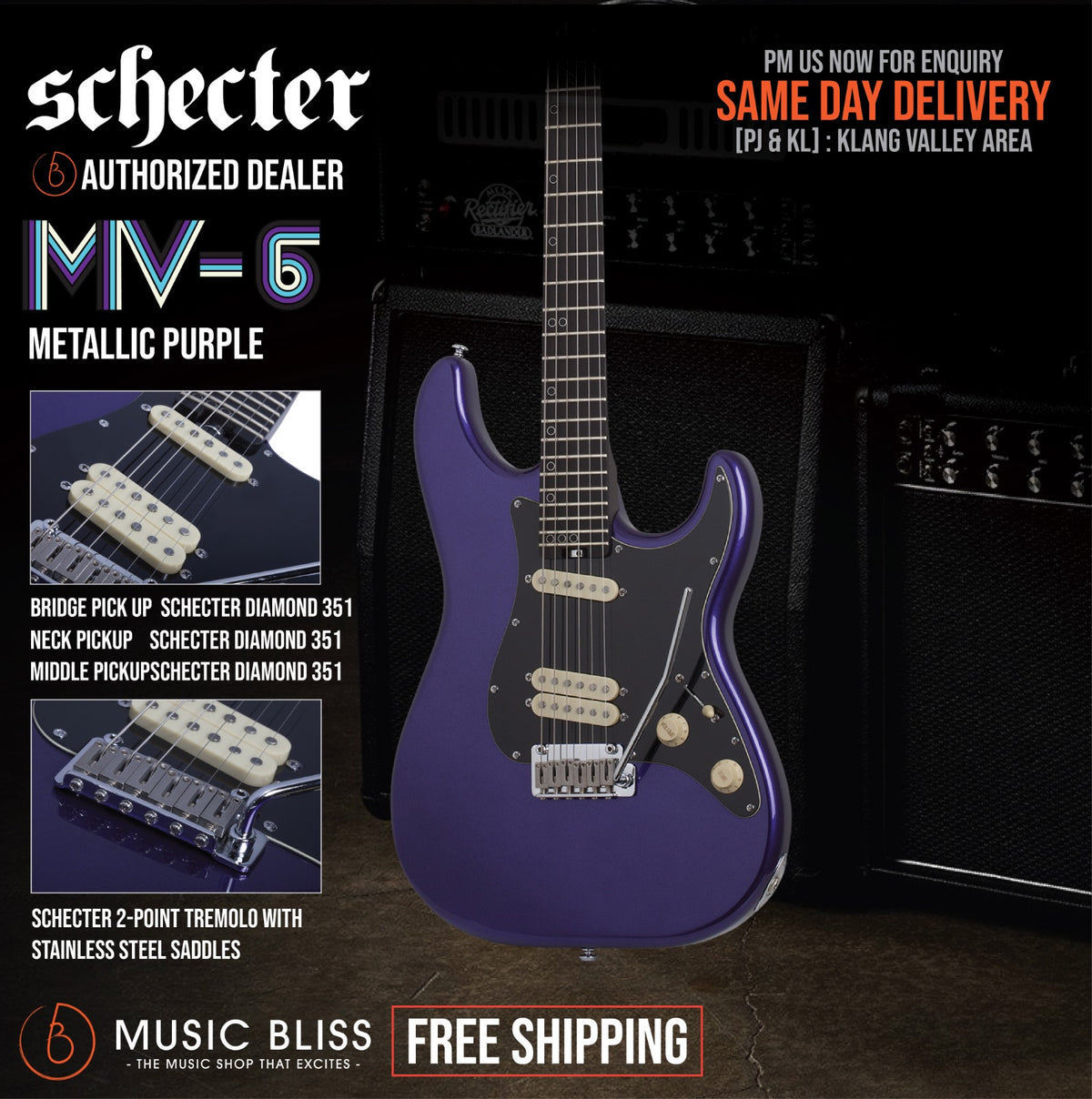 Schecter MV-6 Electric Guitar - Metallic Purple with Ebony Fingerboard (MV6) | Music Bliss Malaysia