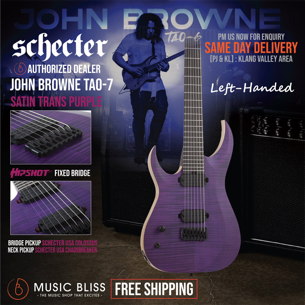 Schecter John Browne Tao-7 Left-Handed Electric Guitar - Satin Trans ...