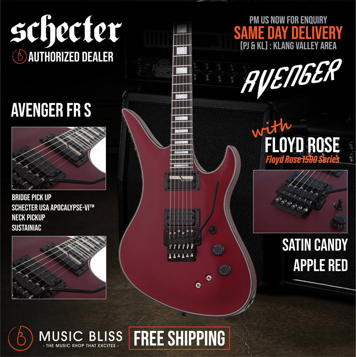 Schecter Avenger FR-S Special Edition Electric Guitar - Candy Apple Red ...