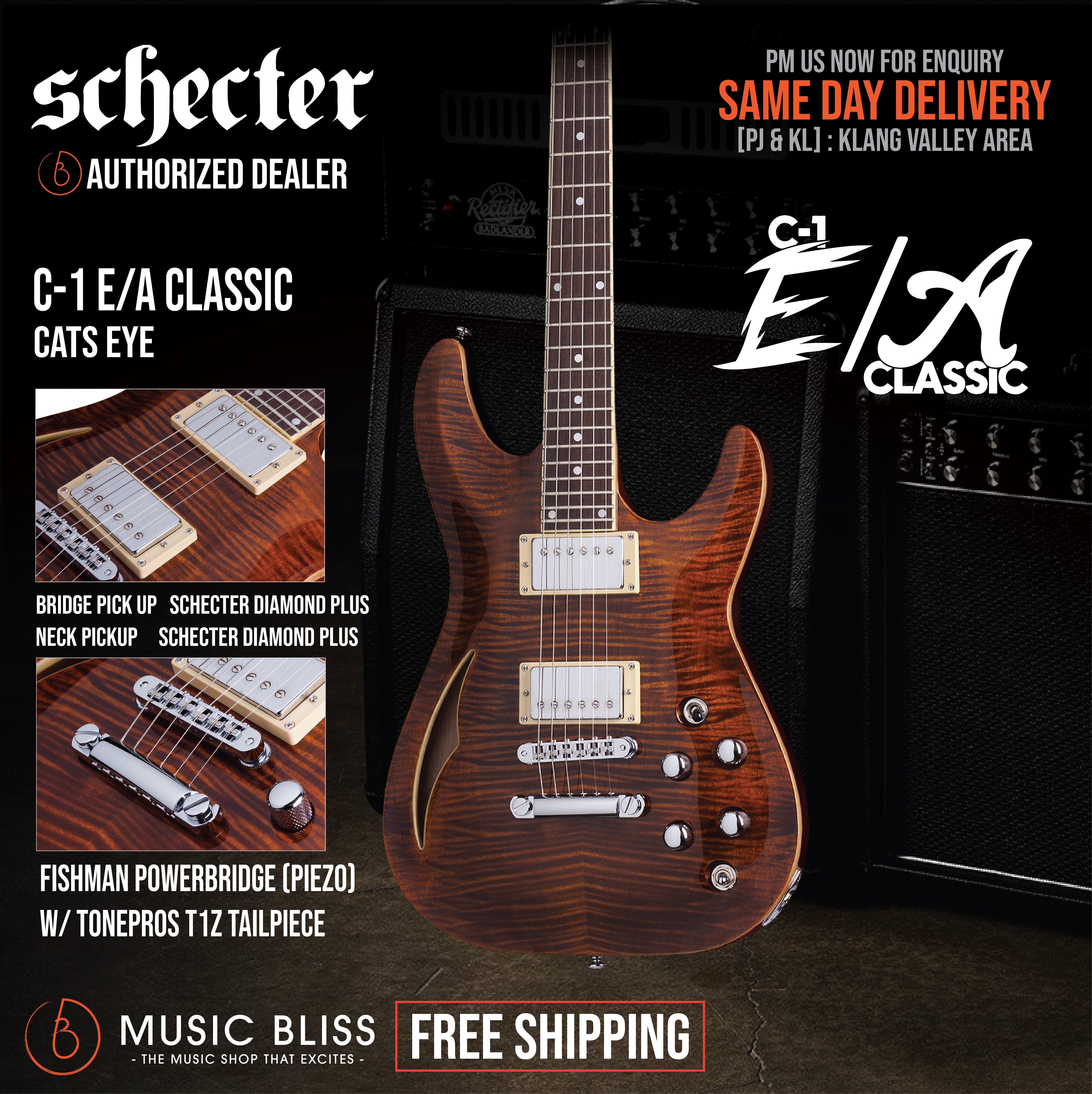 Schecter C-1 E/A Classic Semi-hollowbody Electric Guitar - Cats Eye ...
