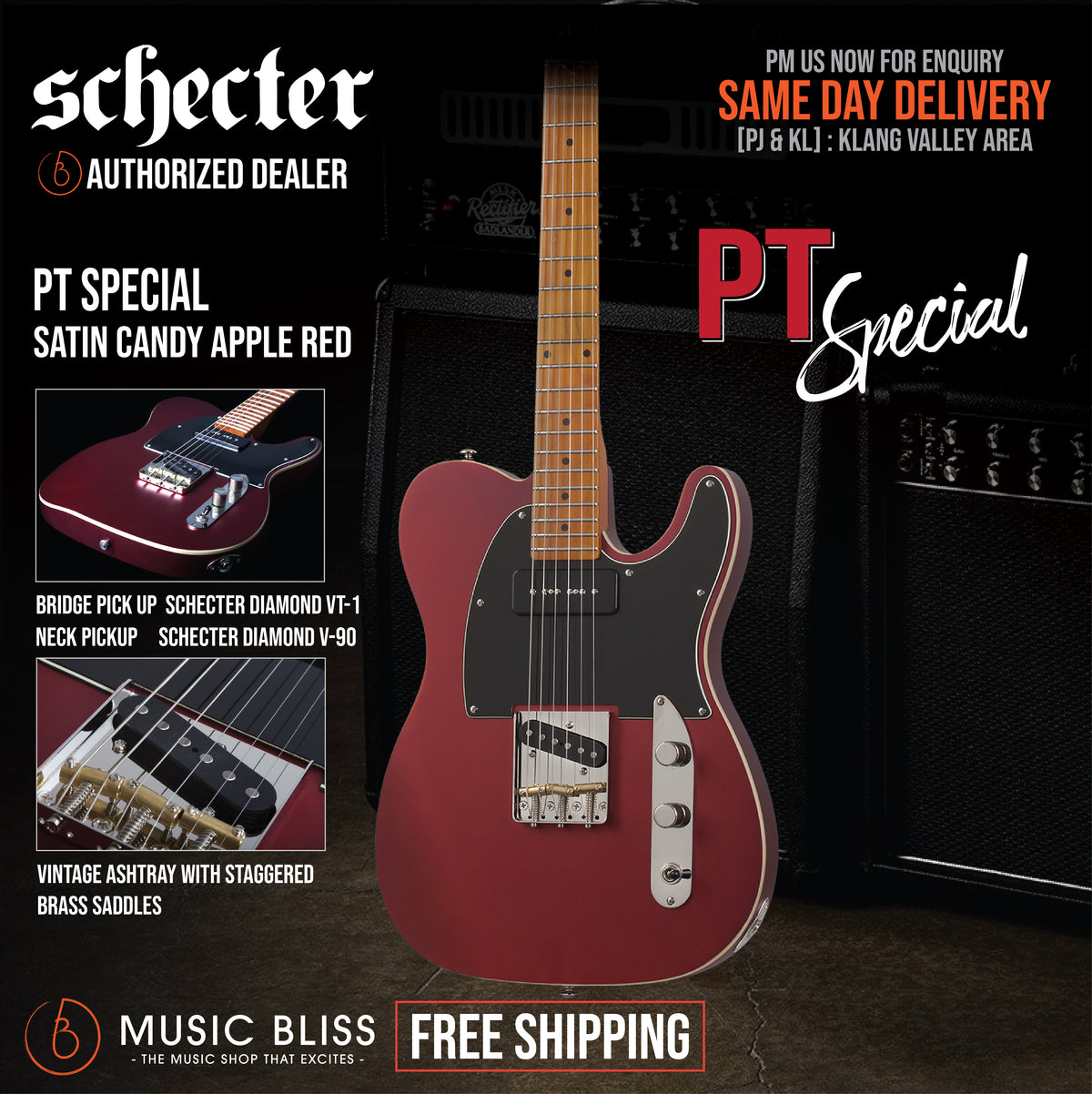 Schecter PT Special Electric Guitar - Satin Candy Apple Red | Music ...