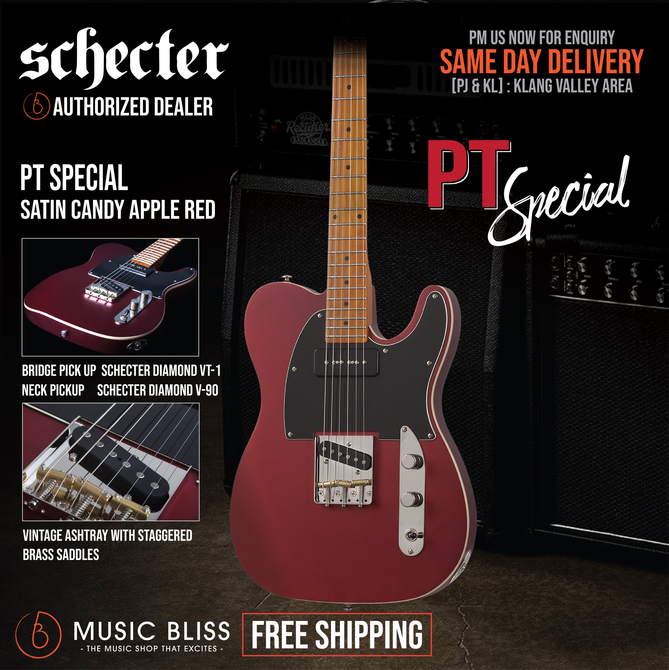Schecter PT Special Electric Guitar - Satin Candy Apple Red | Music ...
