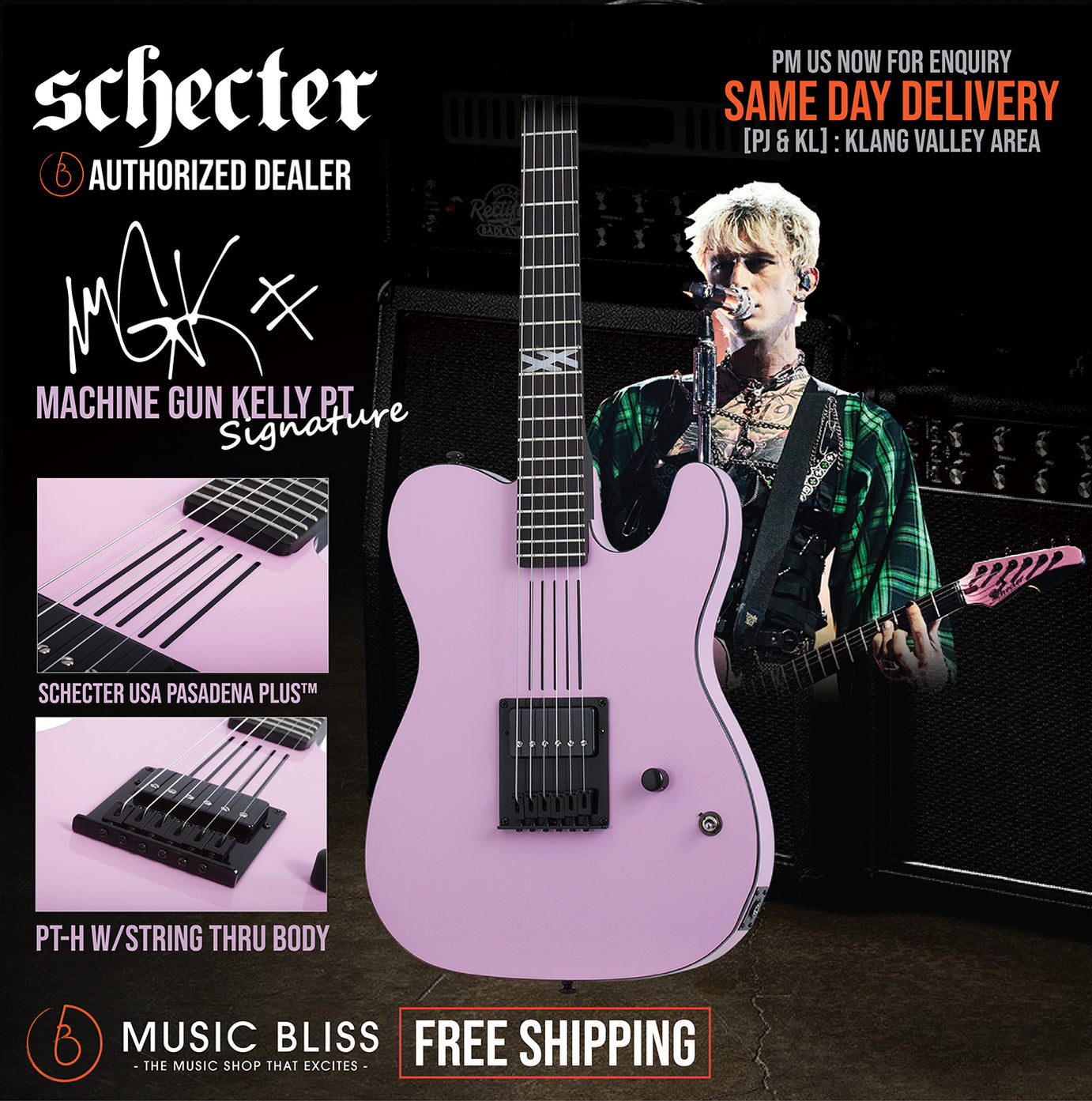 Schecter Machine Gun Kelly Signature PT Electric Guitar - Pink | Music ...