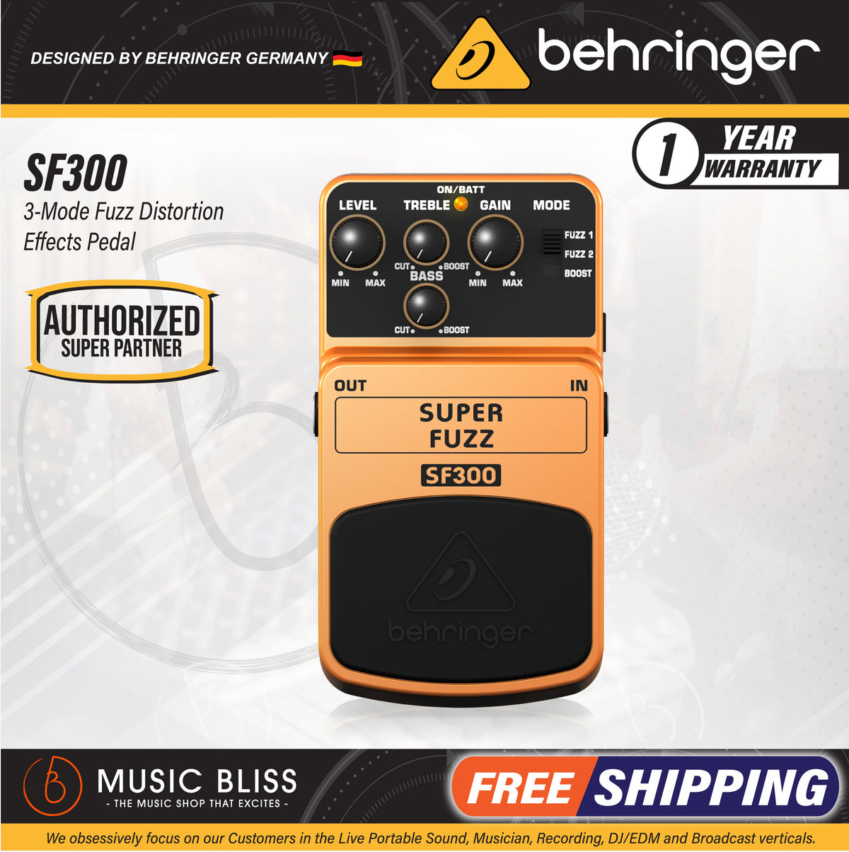Behringer SF300 Super Fuzz Effects Pedal (SF-300 / SF 300) | Music ...