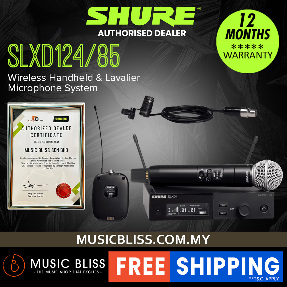 Shure SLXD124/85 Wireless System with SLXD2/58 Handheld Transmitter, SLXD1 Bodypack Transmitter ...