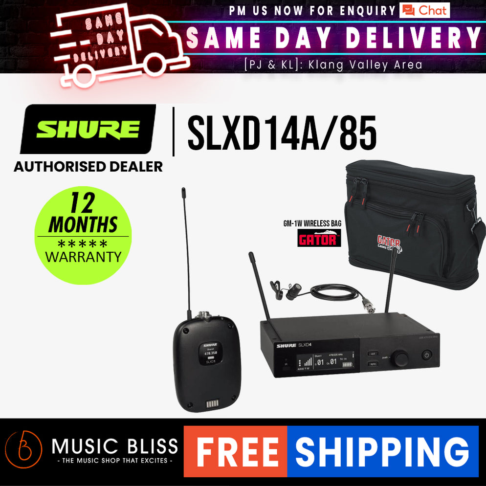 Shure SLXD14/85 Wireless System with SLXD1 Bodypack Transmitter and WL185 Lavalier Microphone ...