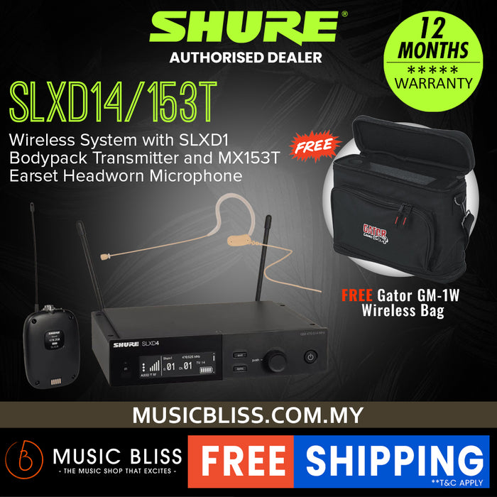 Shure SLXD14/153T Wireless Earset Microphone System with SLXD1 Bodypack Transmitter and MX153T ...