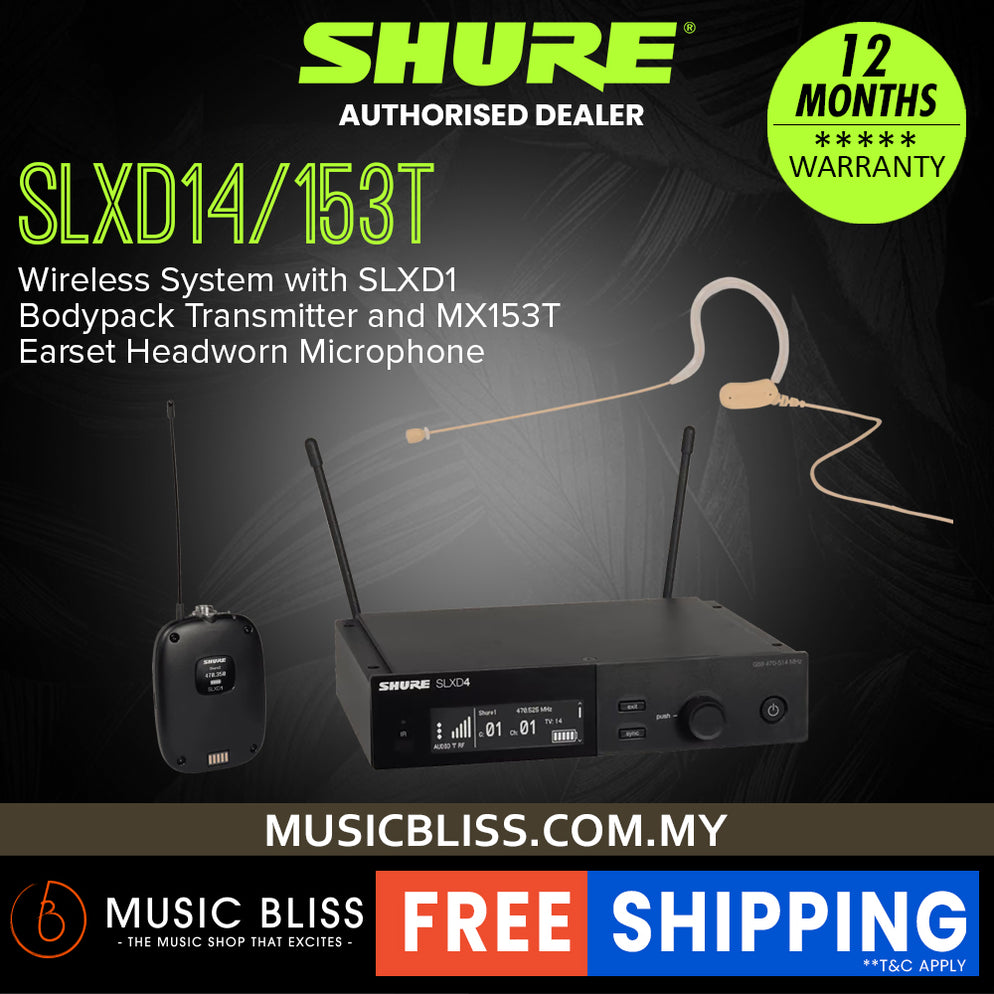 Shure SLXD14/153T Wireless Earset Microphone System with SLXD1 Bodypack Transmitter and MX153T ...