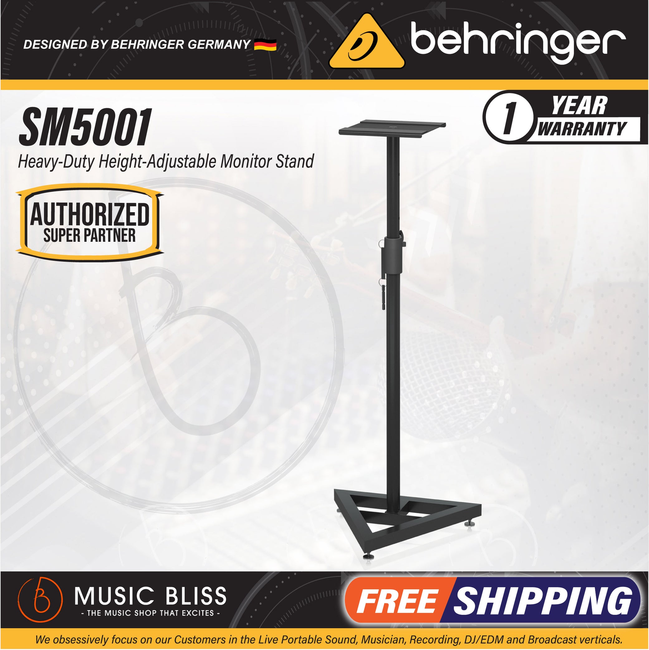 Behringer SM5001 Heavy-Duty Height-Adjustable Studio Monitor Stand ...