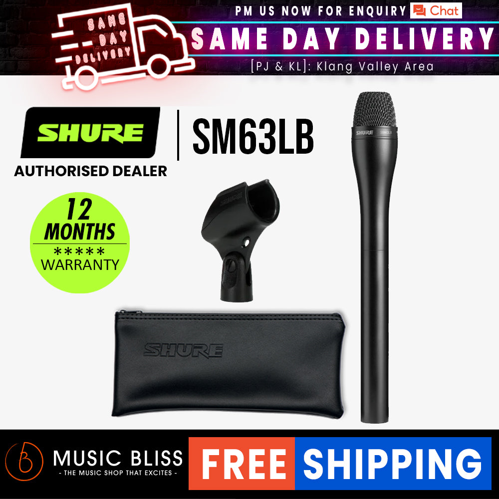 Shure SM63LB Handheld Omnidirectional Microphone, Black Finish, 23CM ...