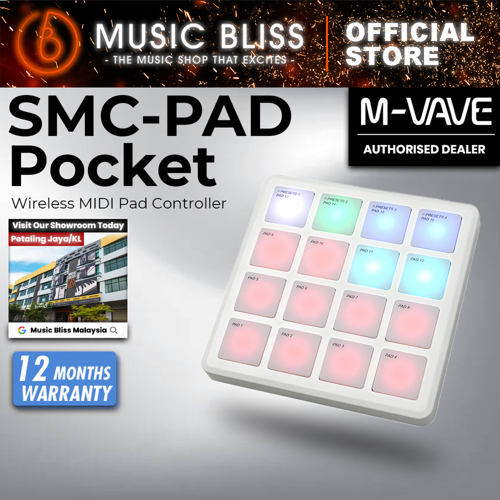 M-Vave SMC-PAD Pocket Wireless MIDI Pad Controller, 16 RGB Velocity ...