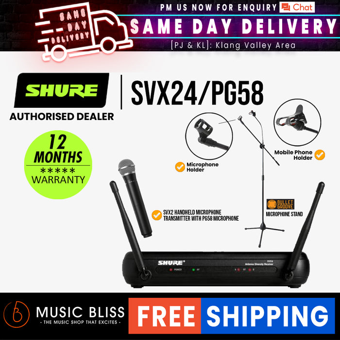 Shure SVX24/PG58 Wireless Vocal System, SVX4 Diversity Receiver, SVX2 Handheld Transmitter ...