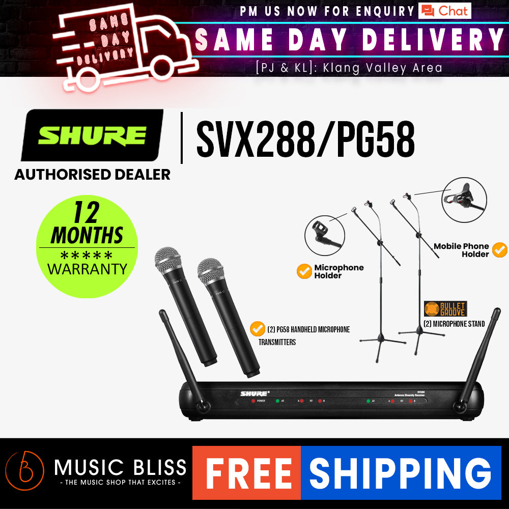 Shure SVX288/PG58 Dual Vocal Wireless System, SVX88 Dual Diversity ...
