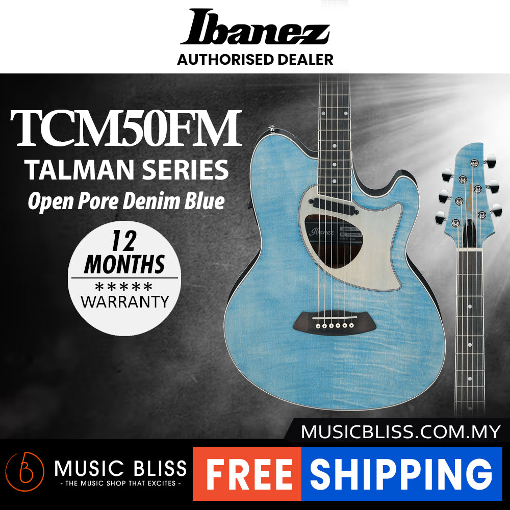 Ibanez Talman TCM50FM Acoustic-Electric Guitar - Open Pore Denim Blue ...