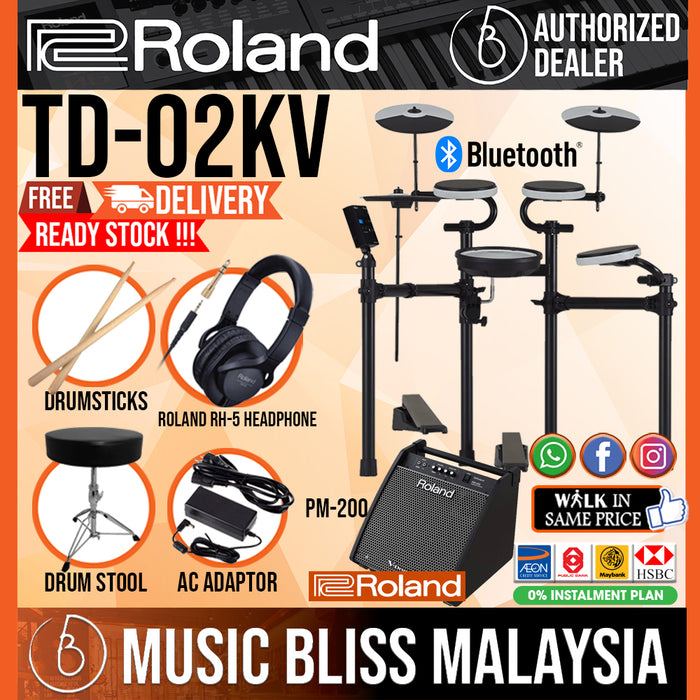 Roland TD-02KV V-Drums Electronic Drum Set with Headphone, Drum Throne and Drumsticks | Music ...