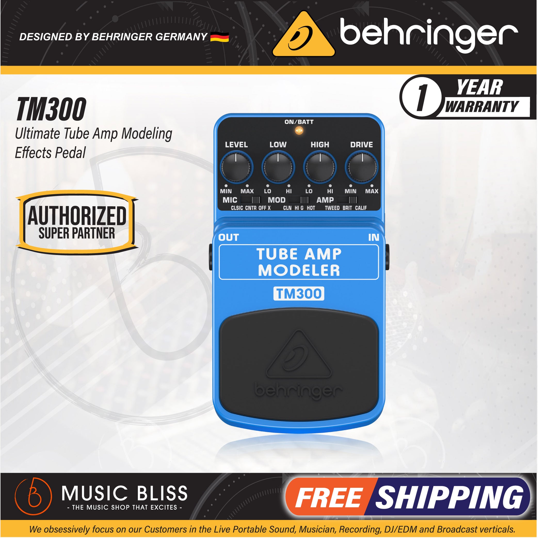 Behringer TM300 Tube Amp Modeler Pedal (TM-300 / TM 300) | Music Bliss ...