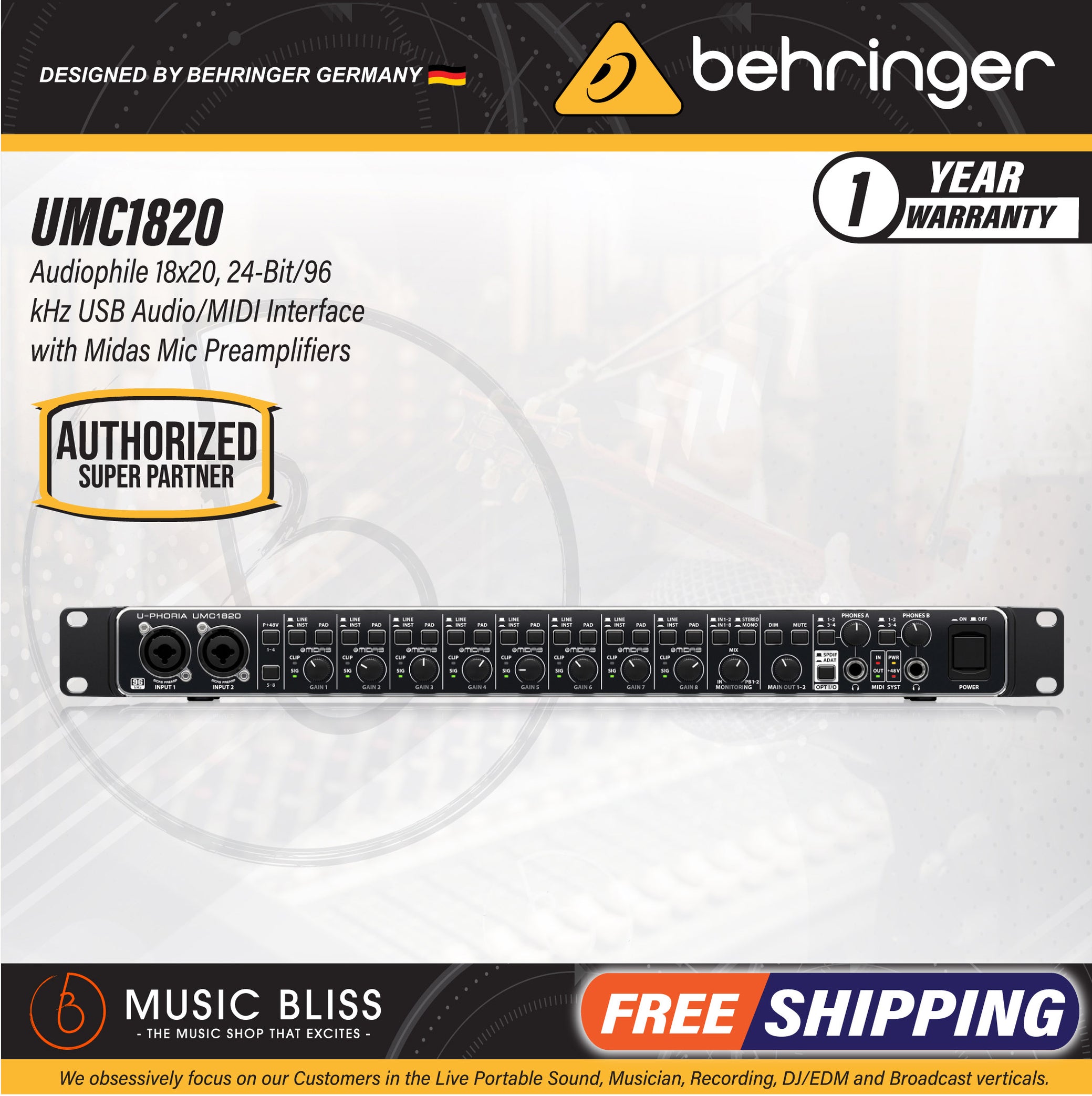 Behringer U-Phoria UMC-1820 USB 2.0 Audio Interface (UMC1820) *Crazy ...