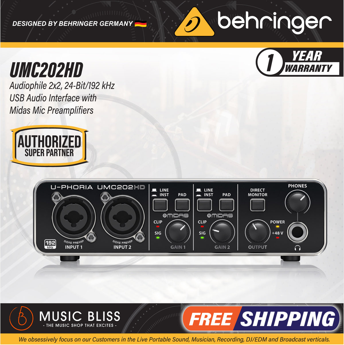 Behringer U-Phoria UMC-202HD USB 2.0 Audio Interface (UMC202HD) *Crazy ...