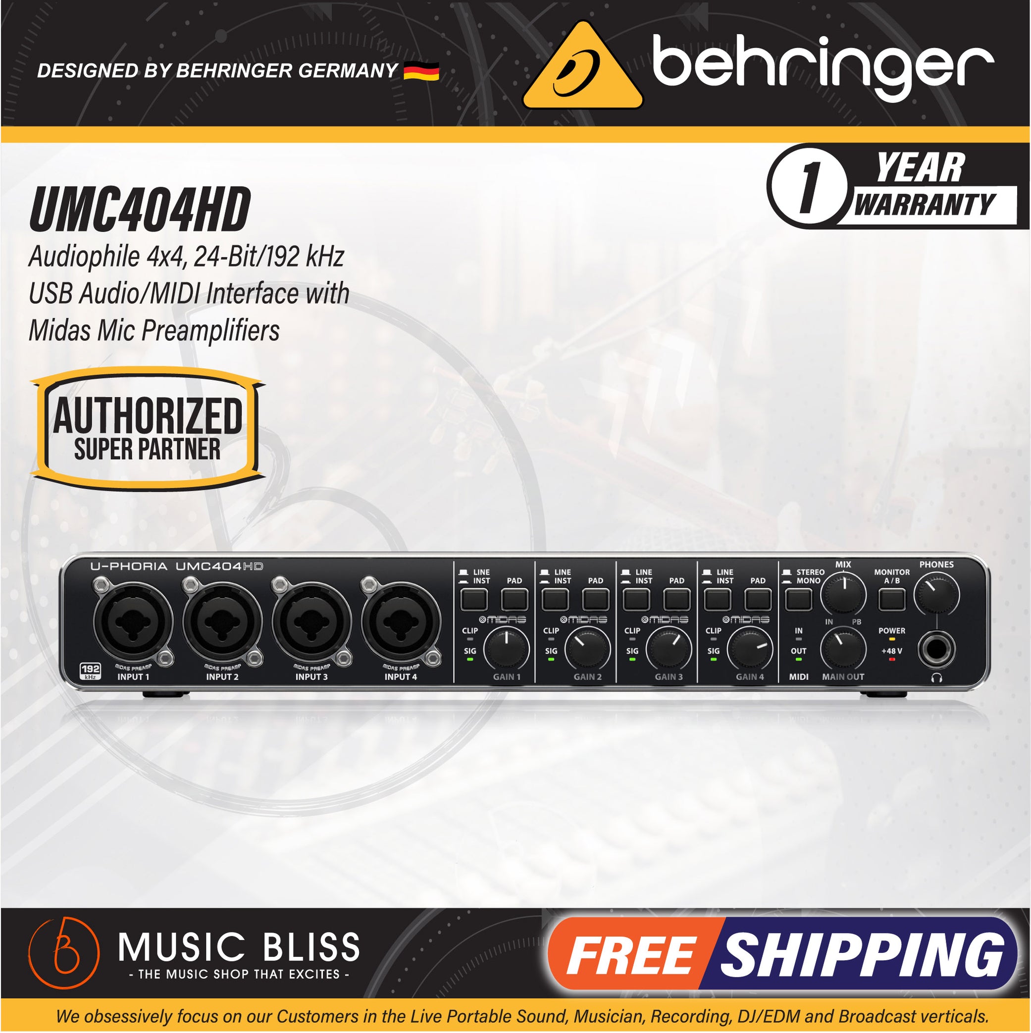 Behringer U-Phoria UMC-404HD USB 2.0 Audio Interface (UMC404HD) *Crazy ...