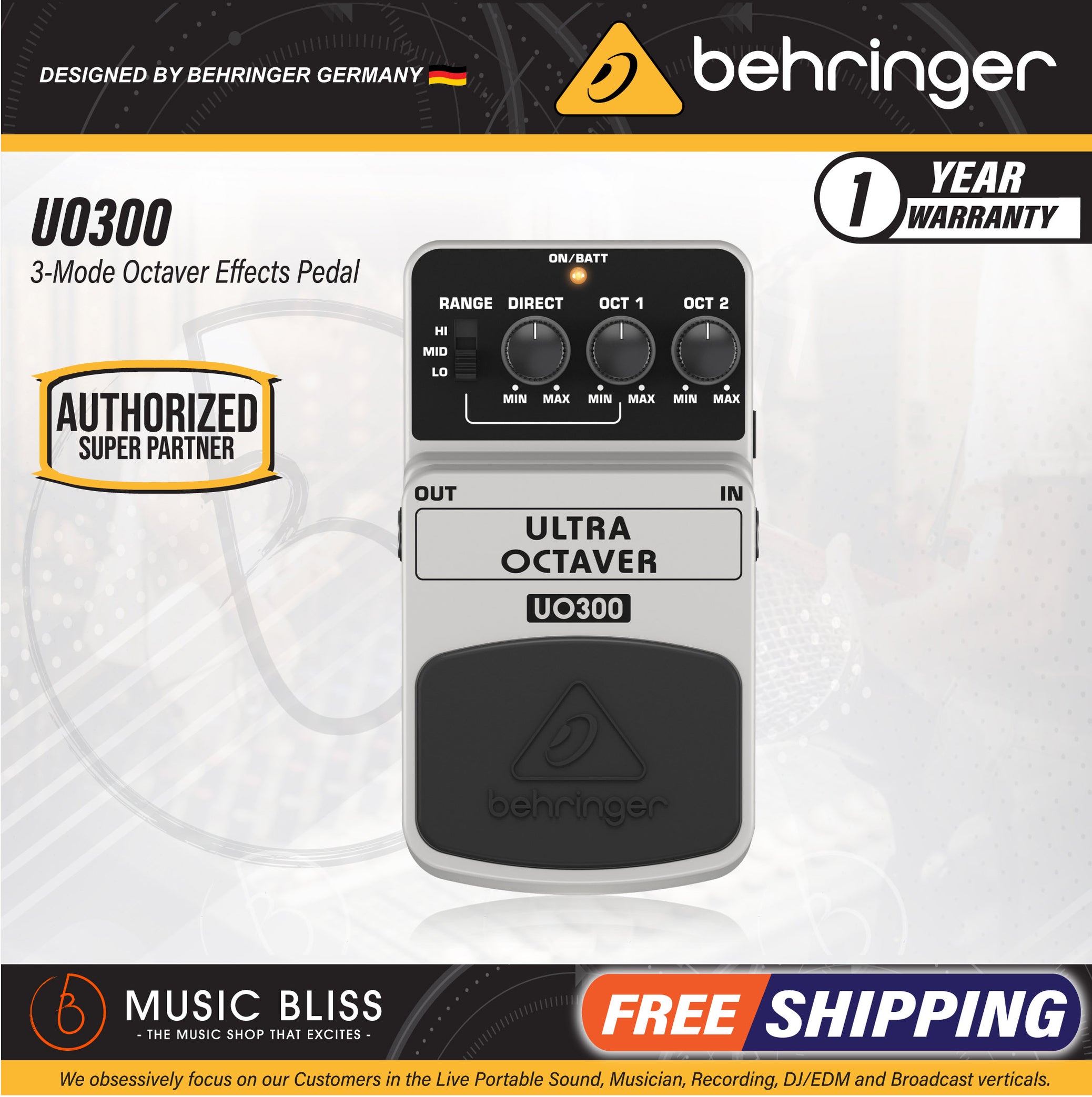 Behringer UO300 Ultra Octaver Effects Pedal (UO-300 / UO 300) | Music ...
