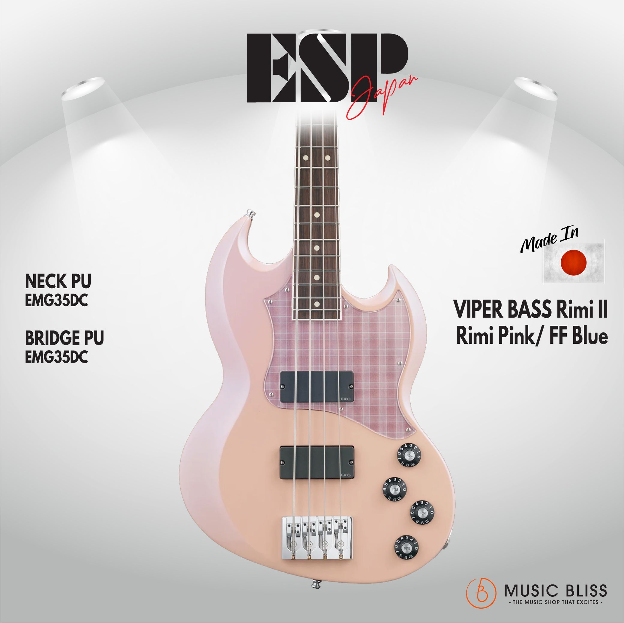 ESP Original VIPER BASS Rimi II - Rimi Pink/ FF Blue [MIJ - Made in Japan] | Music Bliss Malaysia