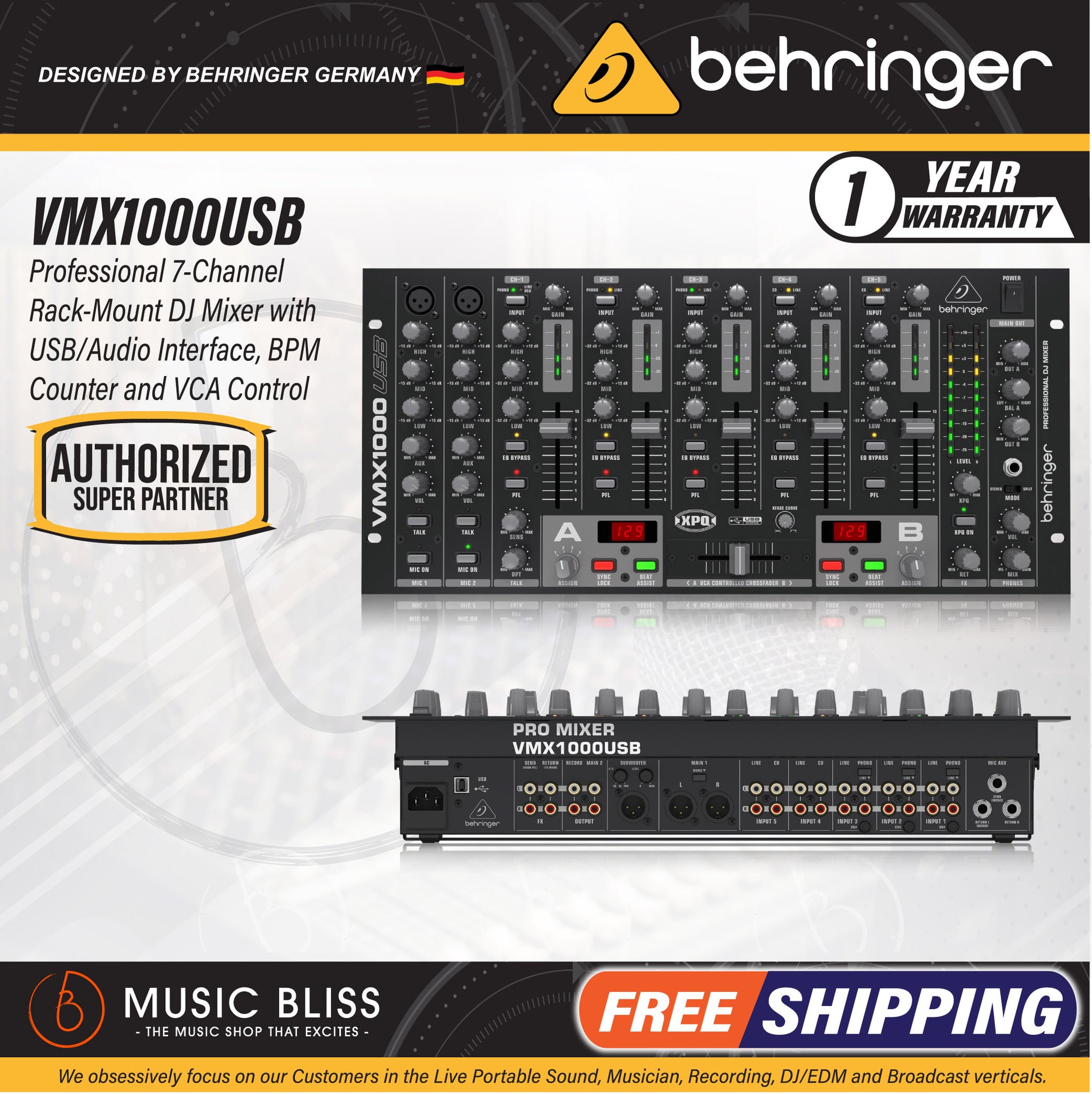 Behringer Pro Mixer VMX1000USB 5-channel DJ Mixer | Music Bliss Malaysia