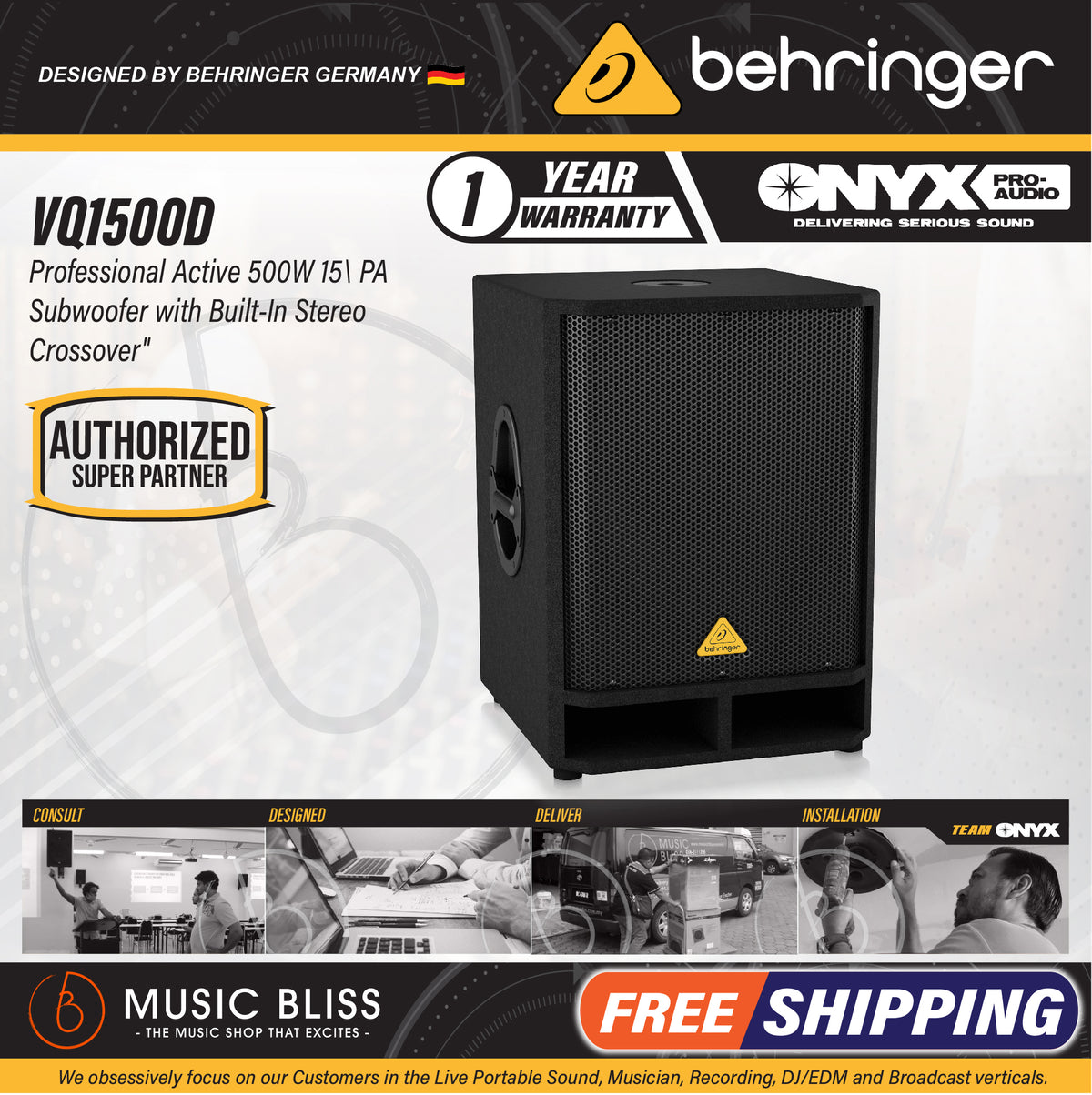 Behringer VQ1500D 500W 15" Powered Subwoofer (VQ-1500D / VQ 1500D ...