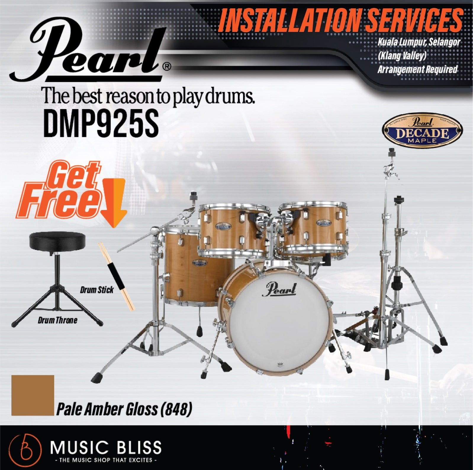 Pearl Decade Maple 5-Piece Drum Set with Hardware, Drumstick and Throne ...