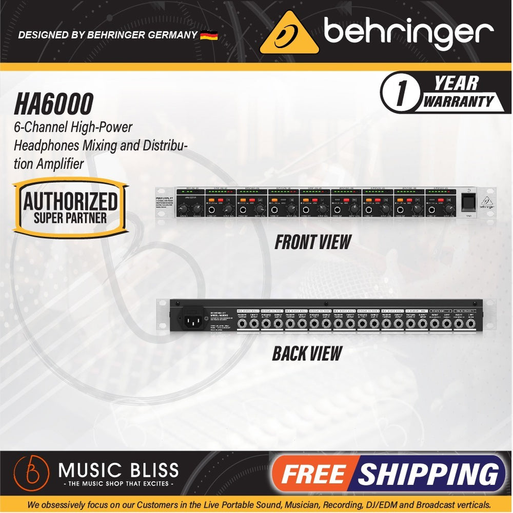 Behringer Powerplay HA6000 6-channel Headphone Mixing/Distribution ...