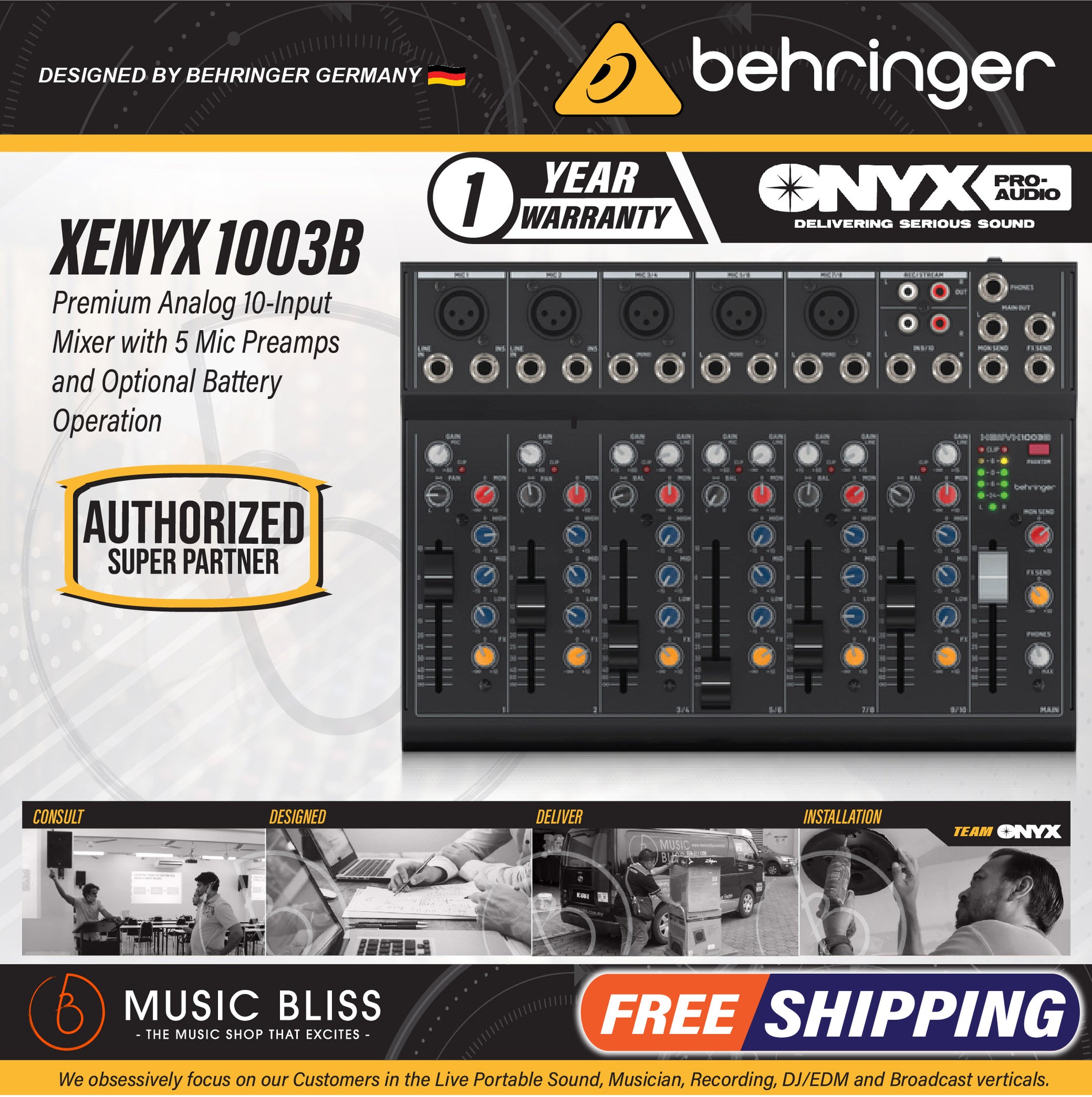 Behringer XENYX 1003B Premium Analog 10-Input Mixer with 5 Mic Preamps ...