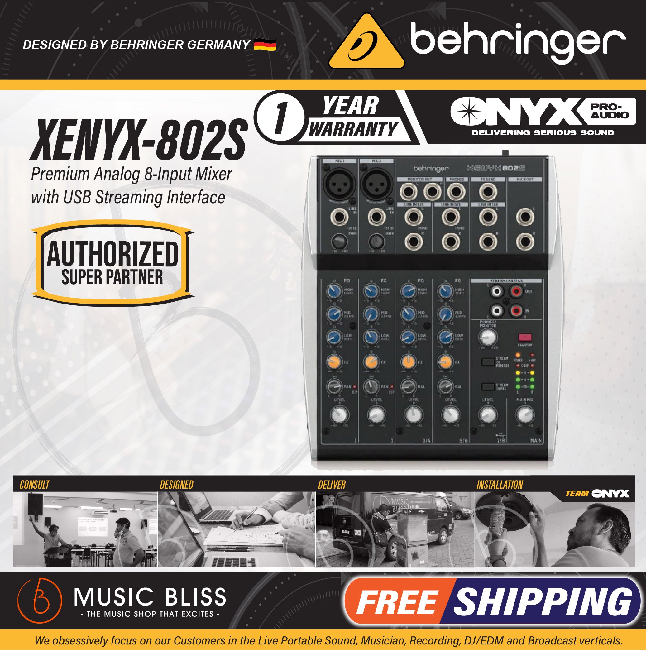 Behringer XENYX 802S Premium Analog 8-Input Mixer with USB Audio ...