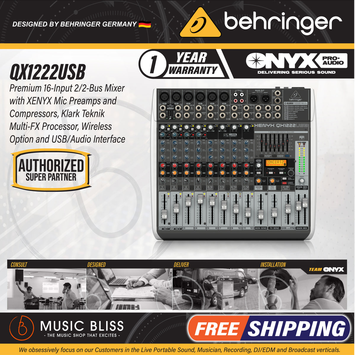 Behringer Xenyx QX1222USB Mixer with USB and Effects | Music Bliss Malaysia