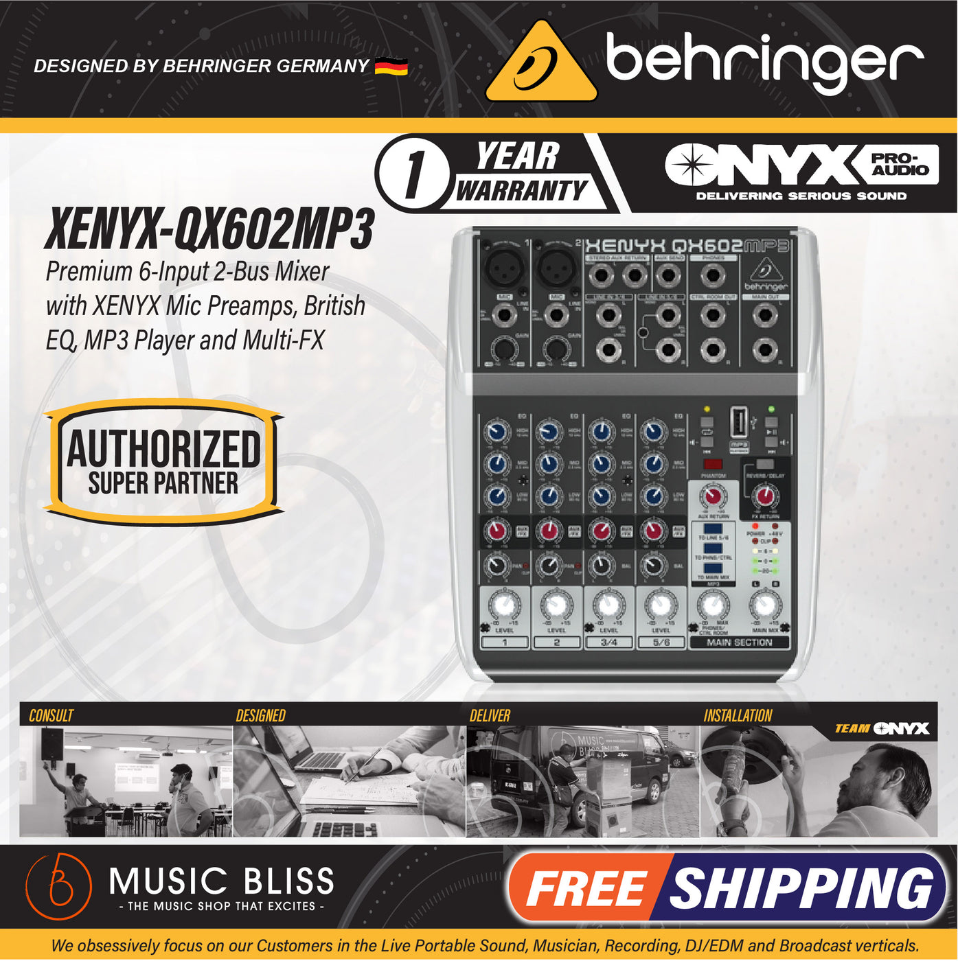 Behringer Xenyx QX602MP3 Mixer with USB MP3 Playback | Music Bliss Malaysia