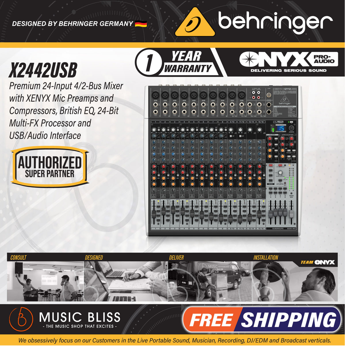 Behringer Xenyx X2442USB Mixer with USB and Effects |Music Bliss Malaysia