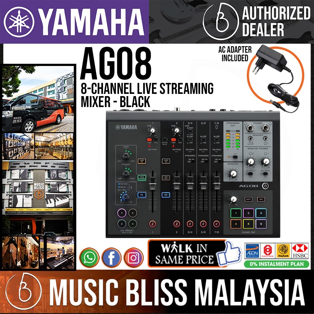 Yamaha AG08 8-channel Mixer/USB Interface for Mac/PC - Black | Music Bliss Malaysia