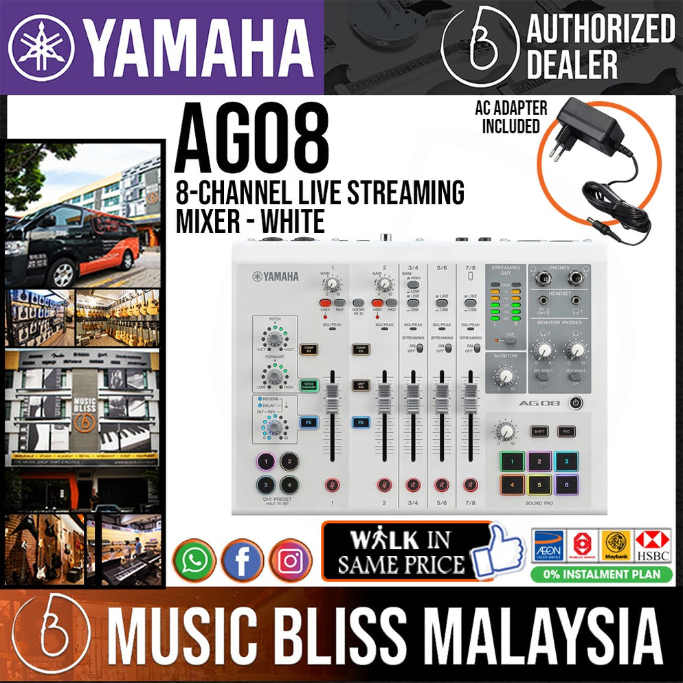 Yamaha AG08 8-channel Mixer/USB Interface for Mac/PC - White | Music Bliss Malaysia