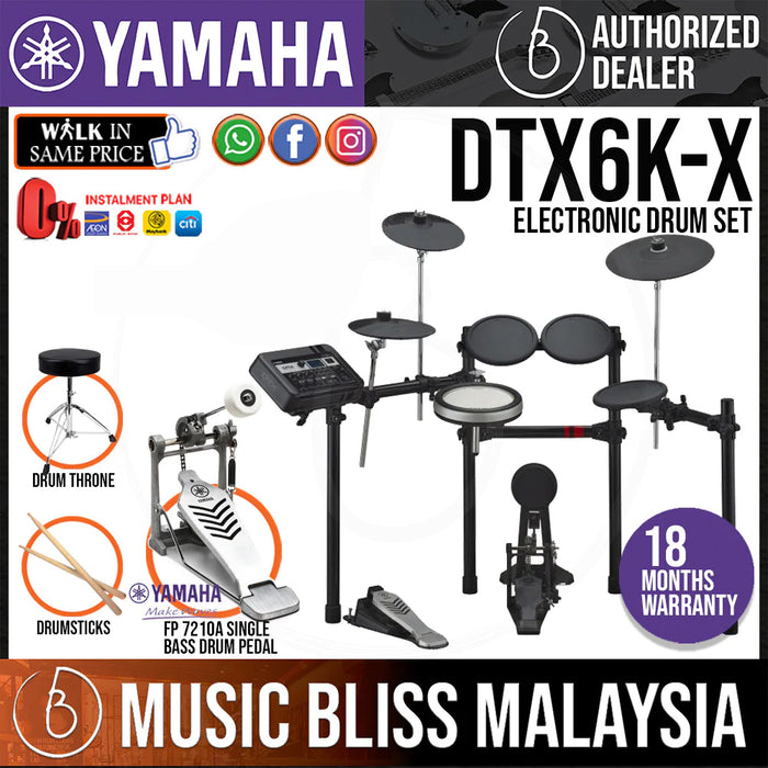Yamaha DTX6K-X Electronic Drum Set with Yamaha FP7210A Single Pedal ...