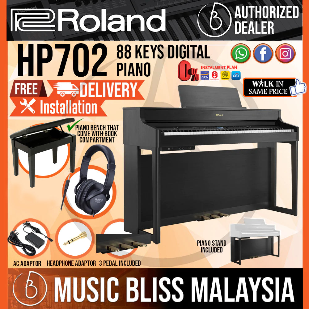 Roland HP702 88-keys Digital Piano with Bench - Charcoal Black (HP-702 ...
